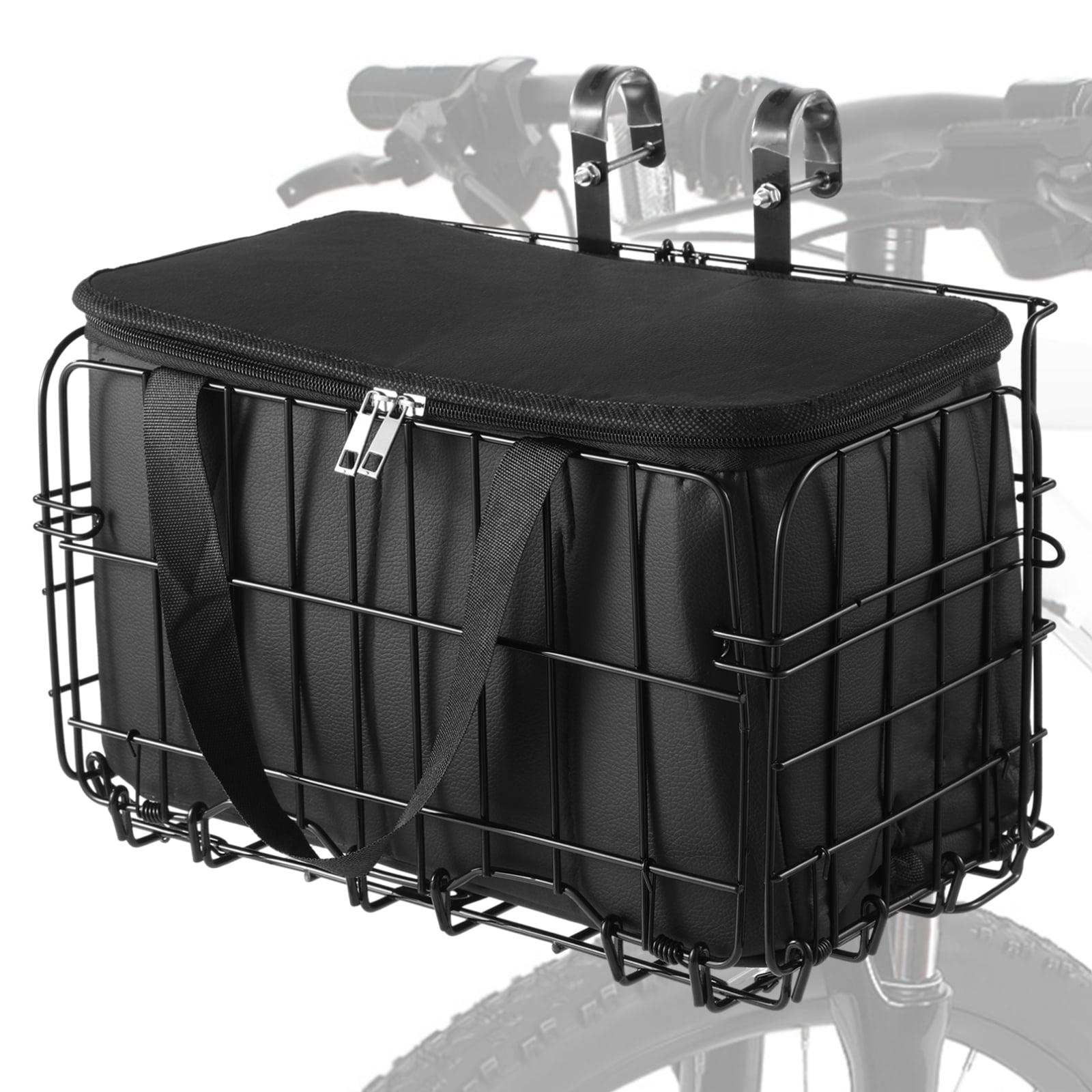 Front Bike Basket, Foldable Bike Storage Basket with Waterproof PU Bag ...