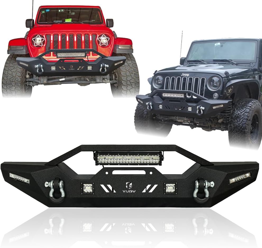Front Bumper Black Texture Compatible with 2007-2025 Jeep Wrangler JK ...