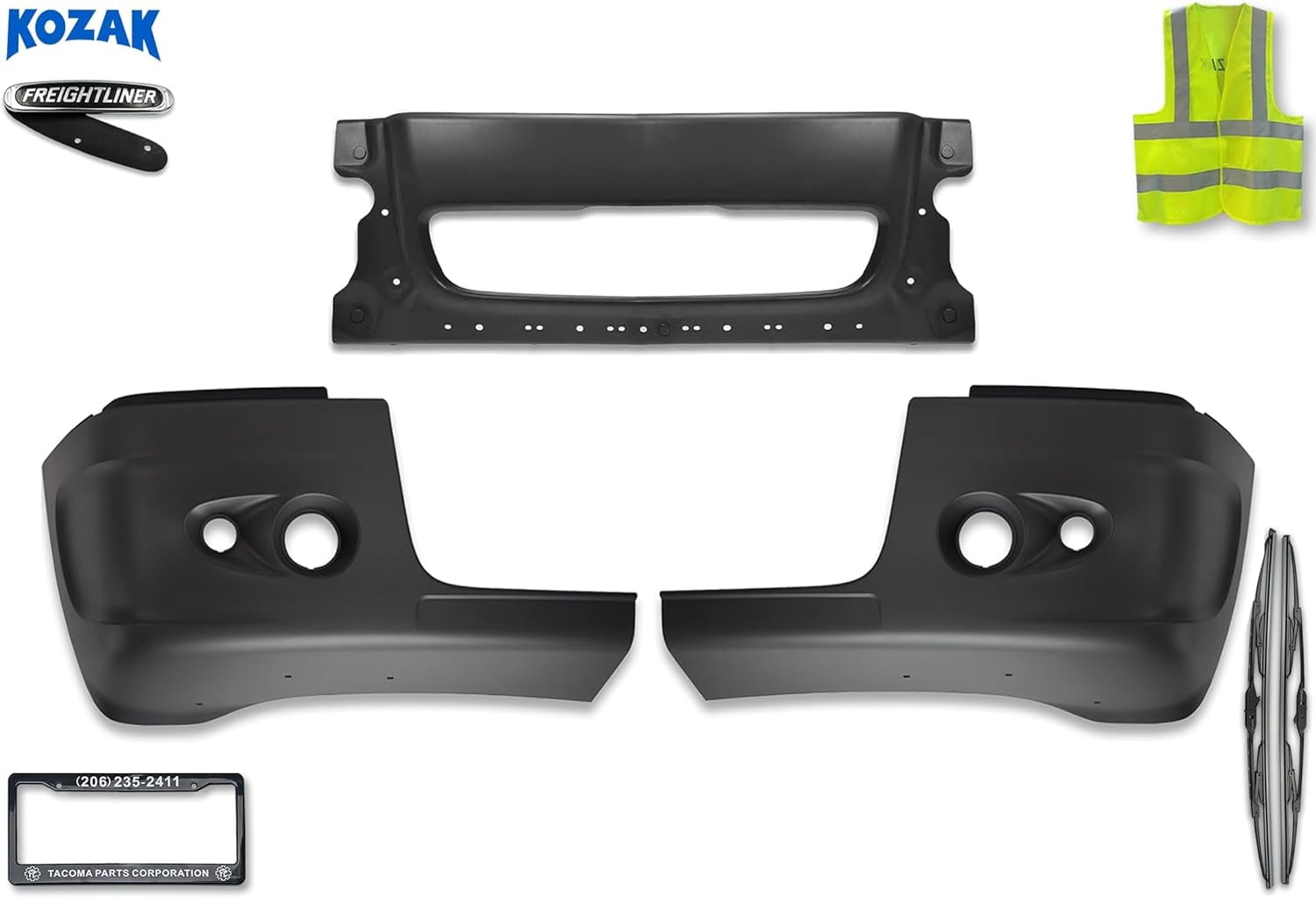 Front Bumper - Center Black & End Corners Plastic w/ Two Fog Light ...