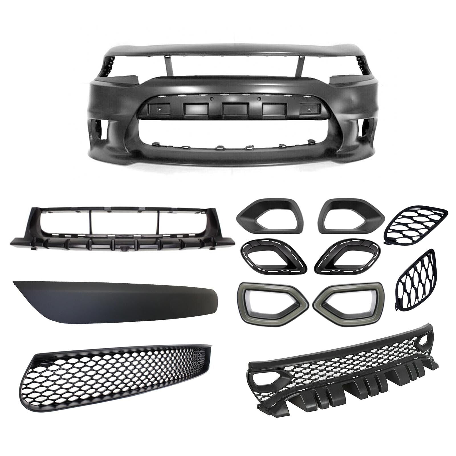 Front Bumper Cover Full Body Kit w/Light Hellcat Style Fits 15-22 Dodge ...