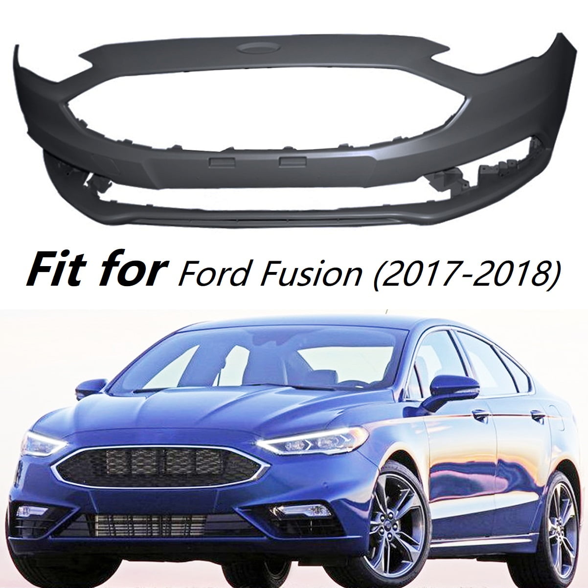 Front Bumper Cover Unpainted Fit for Ford Fusion (2017-2018), without ...
