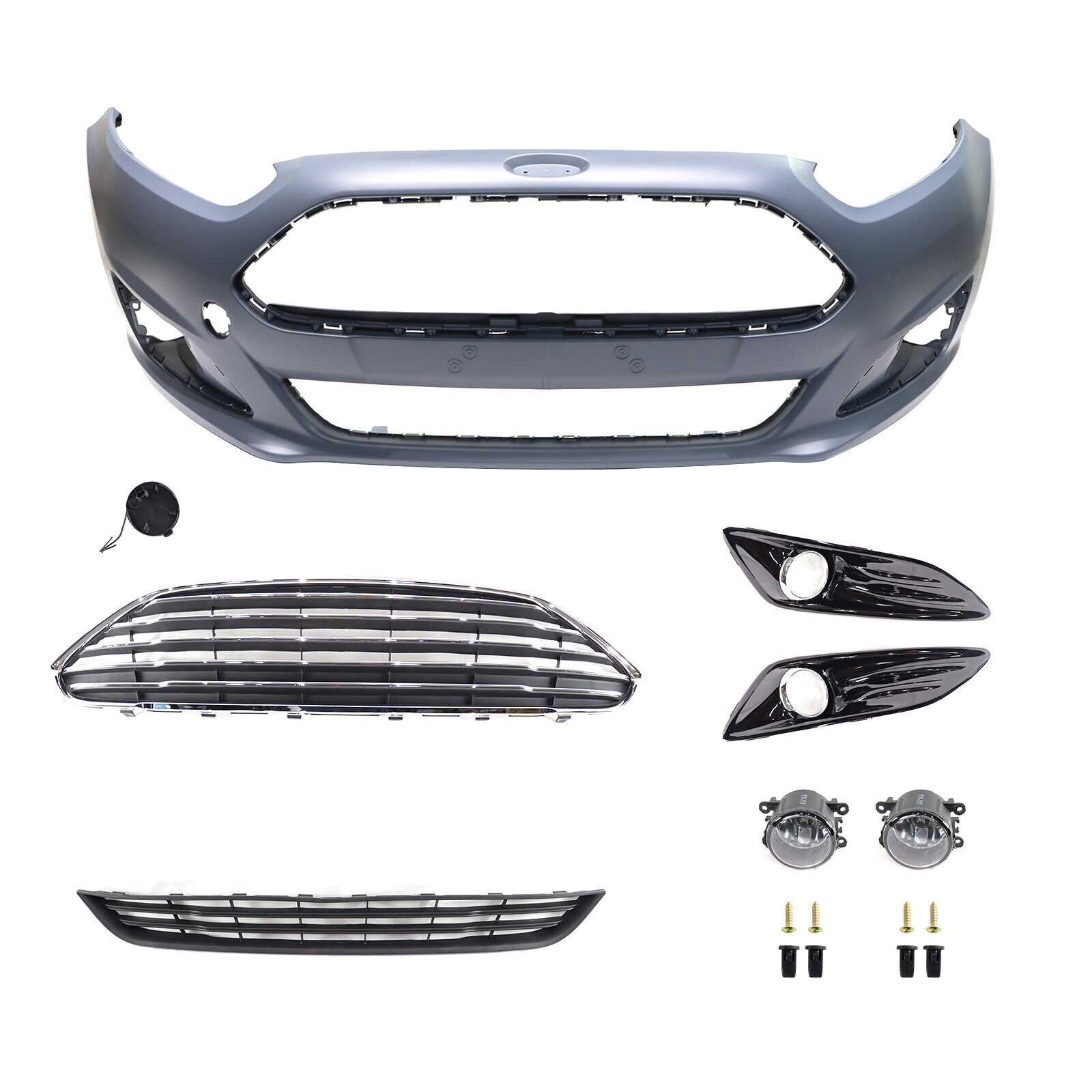 Front Bumper Cover w/Tow Hole & Grills Fits 14-19 Ford Fiesta w/Tow ...