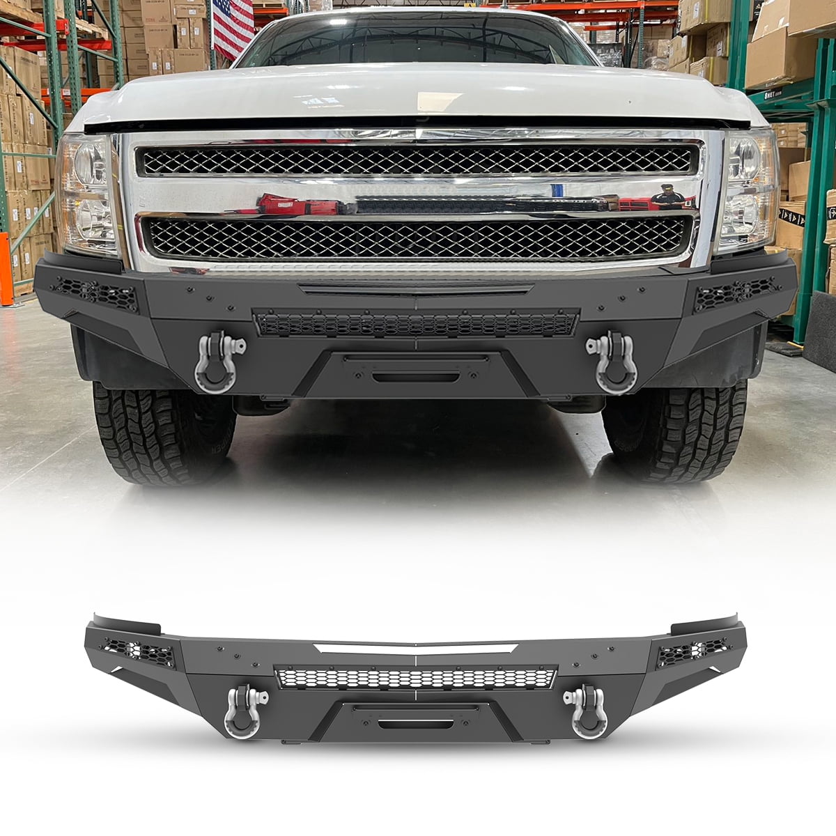 Front Bumper For 2007-2013 Chevy Silverado 1500 w/Side Wings+Winch ...
