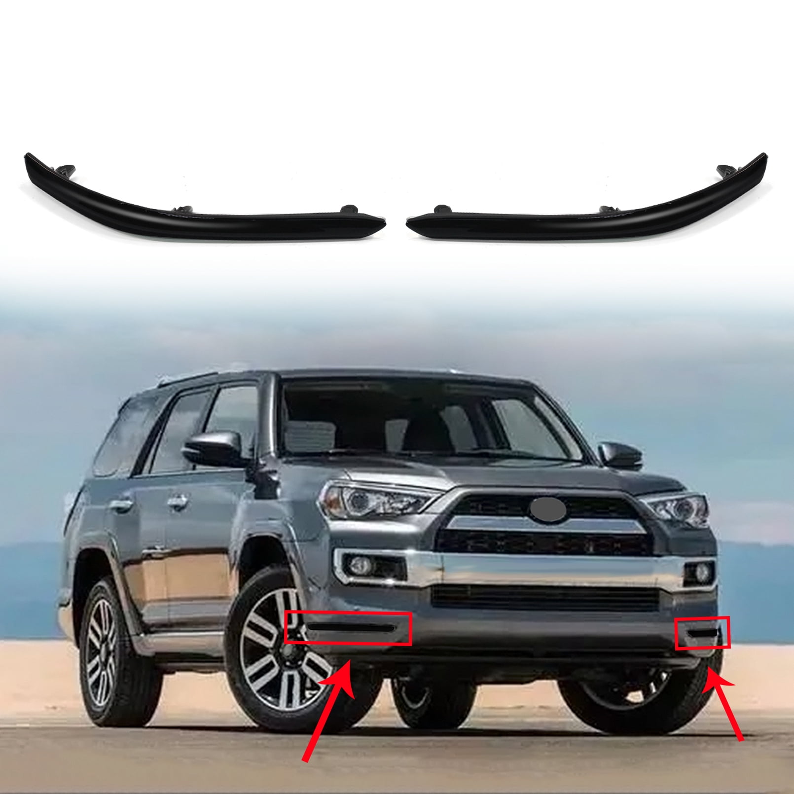 Front Bumper Glossy Black Strip Trim Pairs For 2014 - 2022 Toyota ...