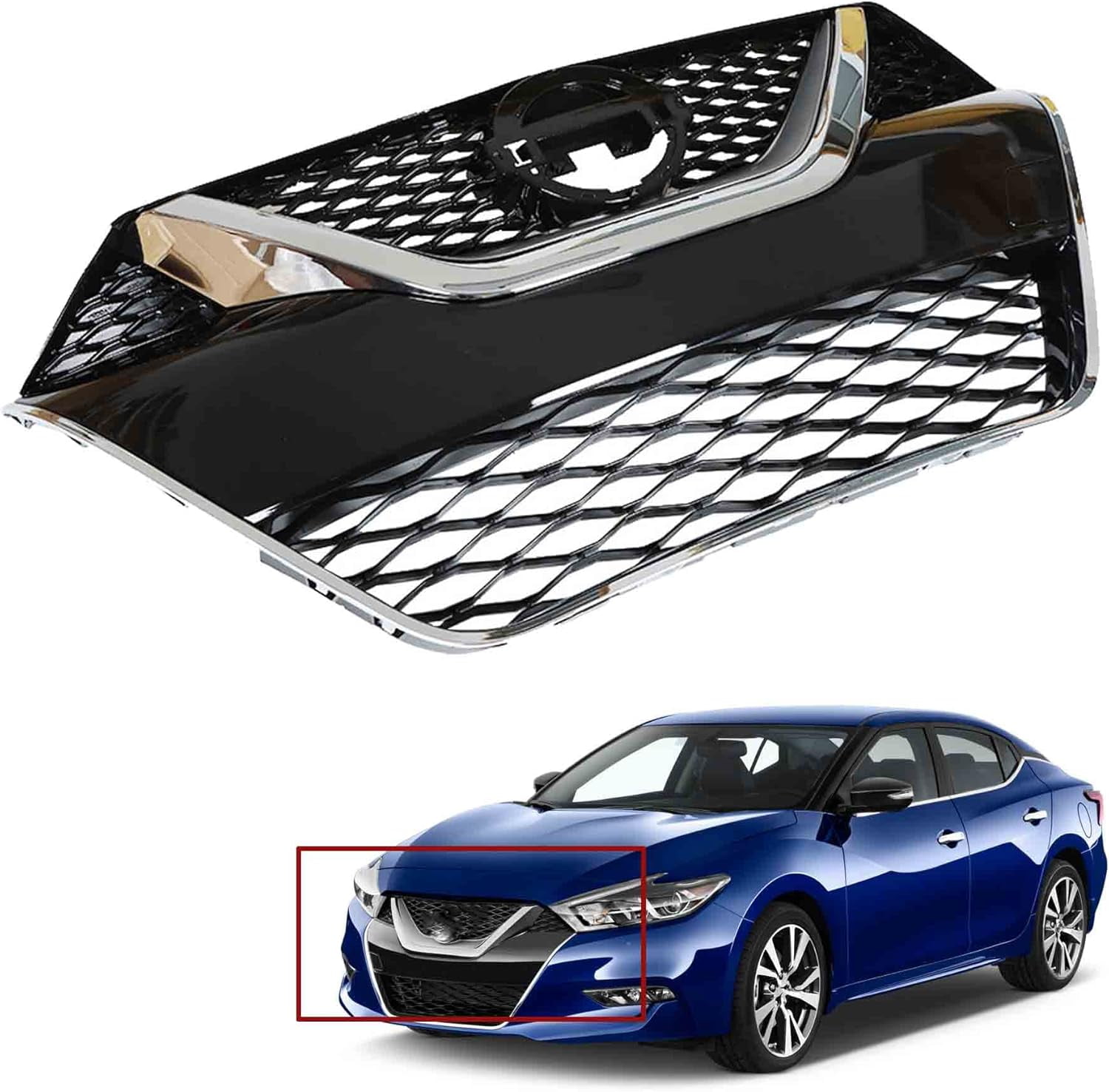 Front Bumper Grille Assembly Black Plastic Chrome Replacement for 2016 ...