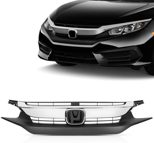 Front Bumper Grille Black With Chrome Grill For 2016 2017 2018 Honda Civic - Walmart.com
