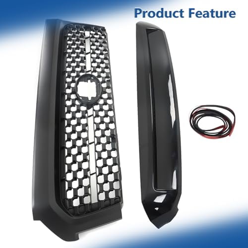 Front Bumper Grille Matte Black and Hood Bulge Molding Glossy Black ...