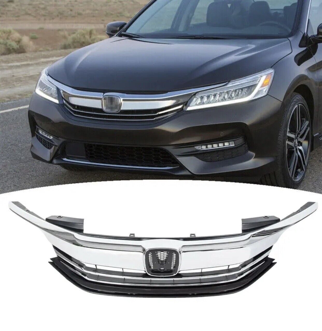 Front Bumper Grille Upper Grill Chrome For 2016 2017 Honda Accord Sedan ...
