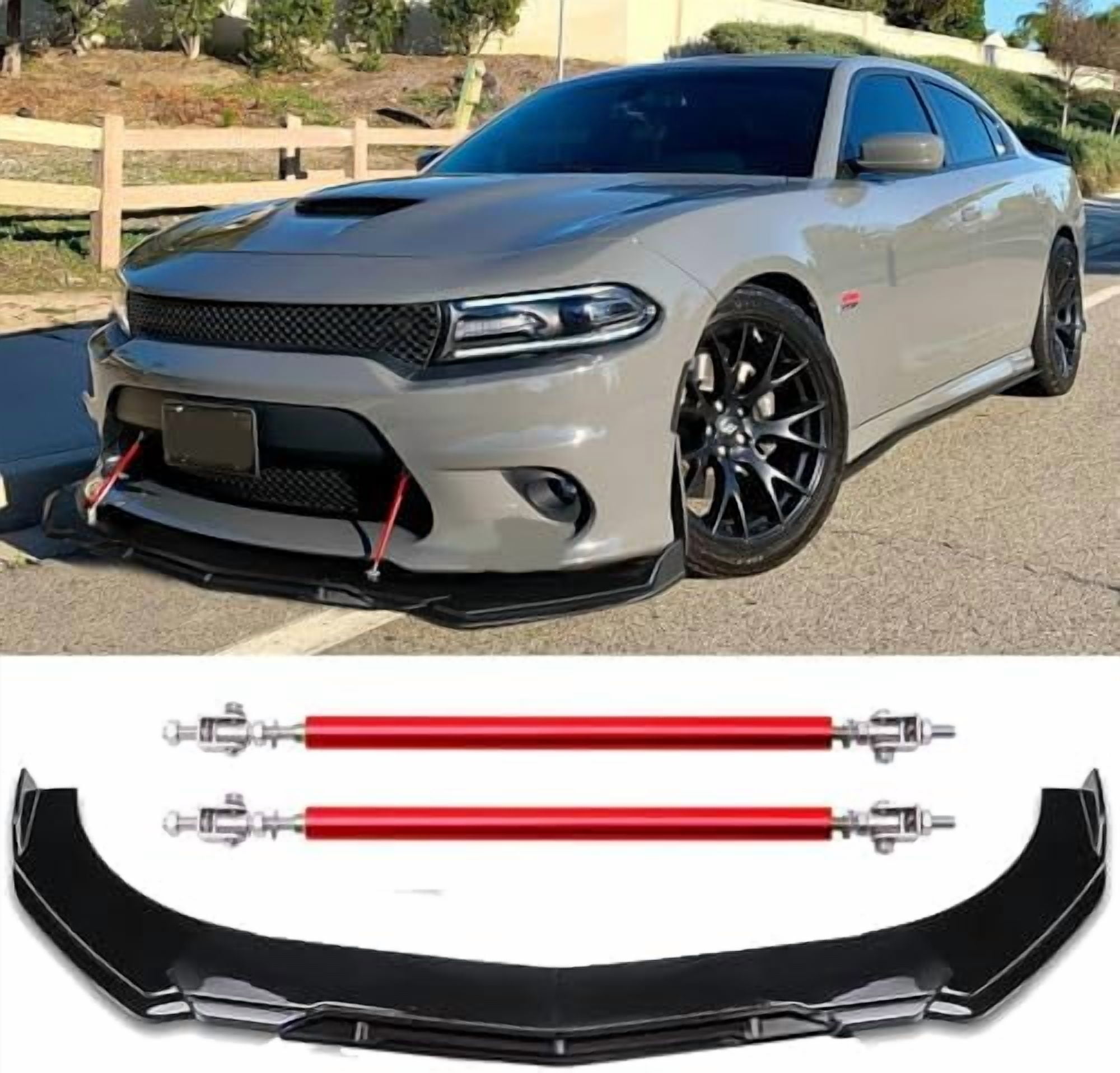 Front Bumper Lip Chin Spoiler Splitter Glossy Black W/Black Diffuser ...
