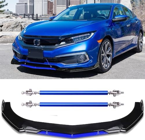 Front Bumper Lip Chin Spoiler Splitter Glossy Black W/Blue Diffuser ...