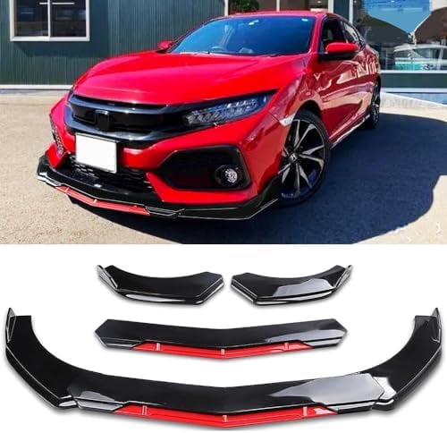 Front Bumper Lip Chin Spoiler Splitter Glossy Black W/Red Diffuser ...