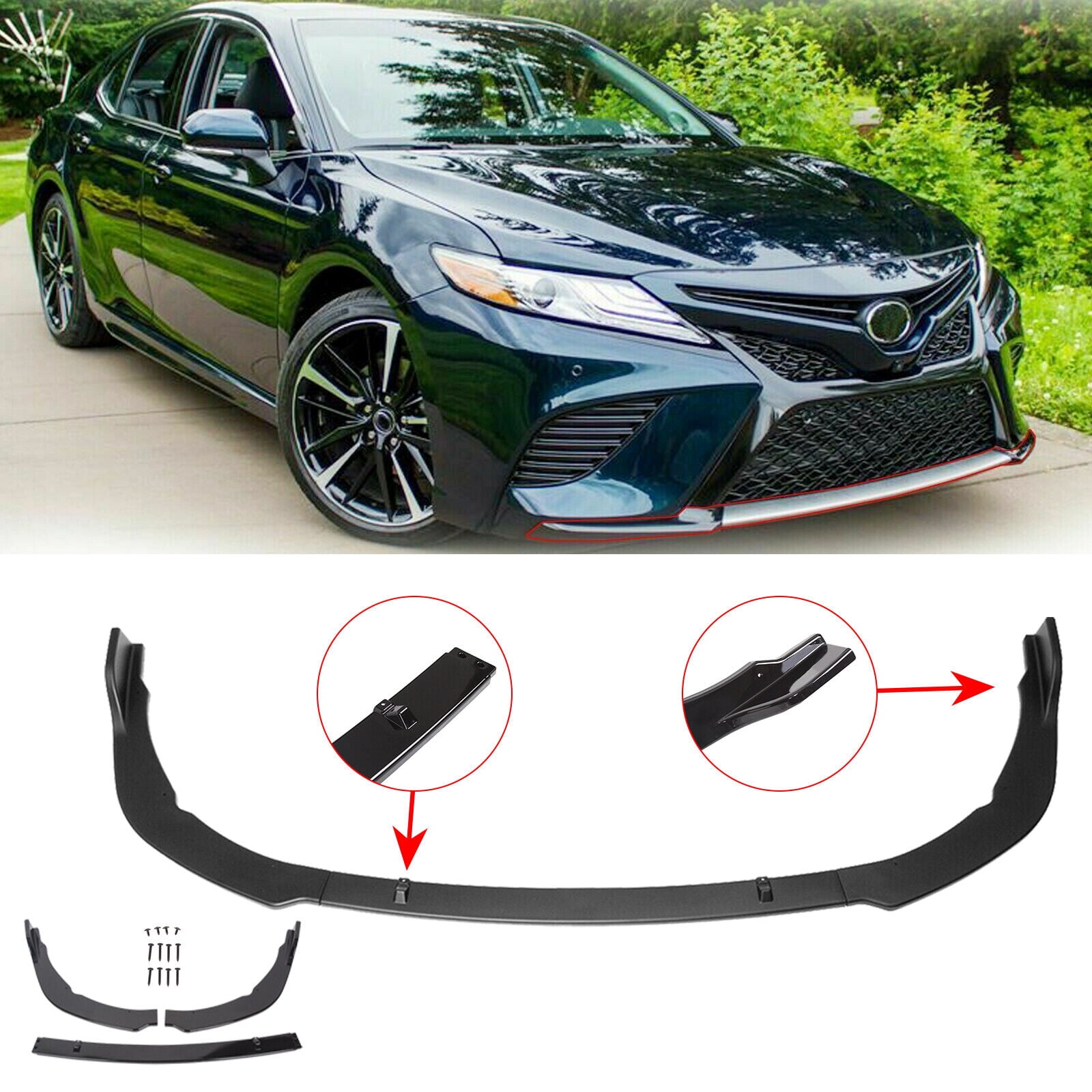 Front Bumper Lip Fit 2018-2020 Toyota Camry SE/XSE Glossy Black Trim ...