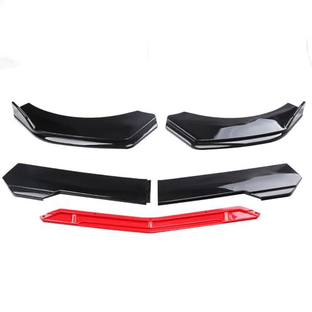 Front Bumper Lip Splitter Spoiler + Strut Rods Bright Glossy Black+Red ...