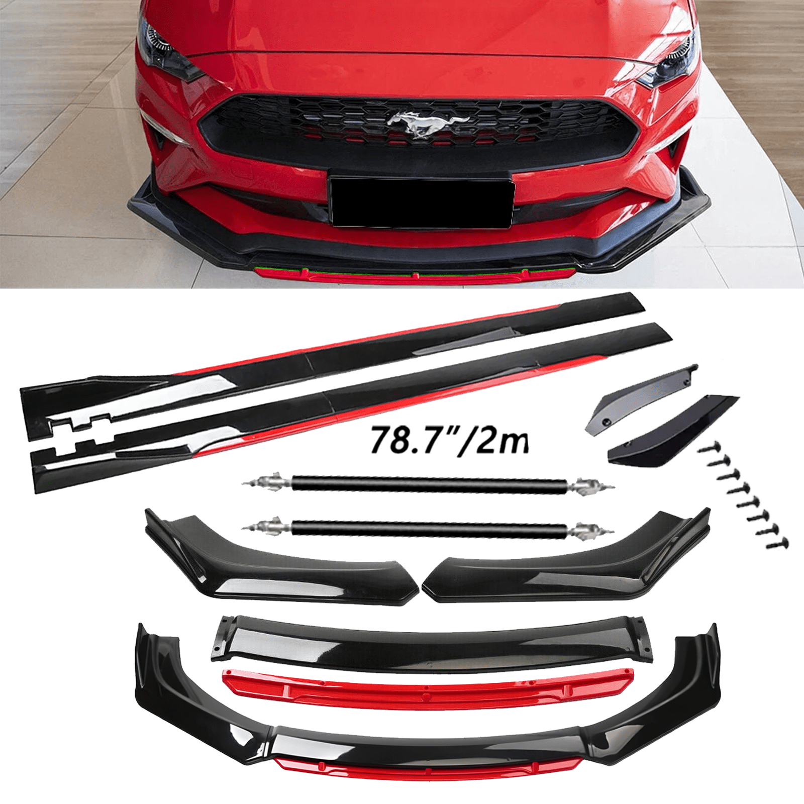 Front Bumper Lip Spoiler/ Body Kit+Side Skirt black-Red For Ford ...