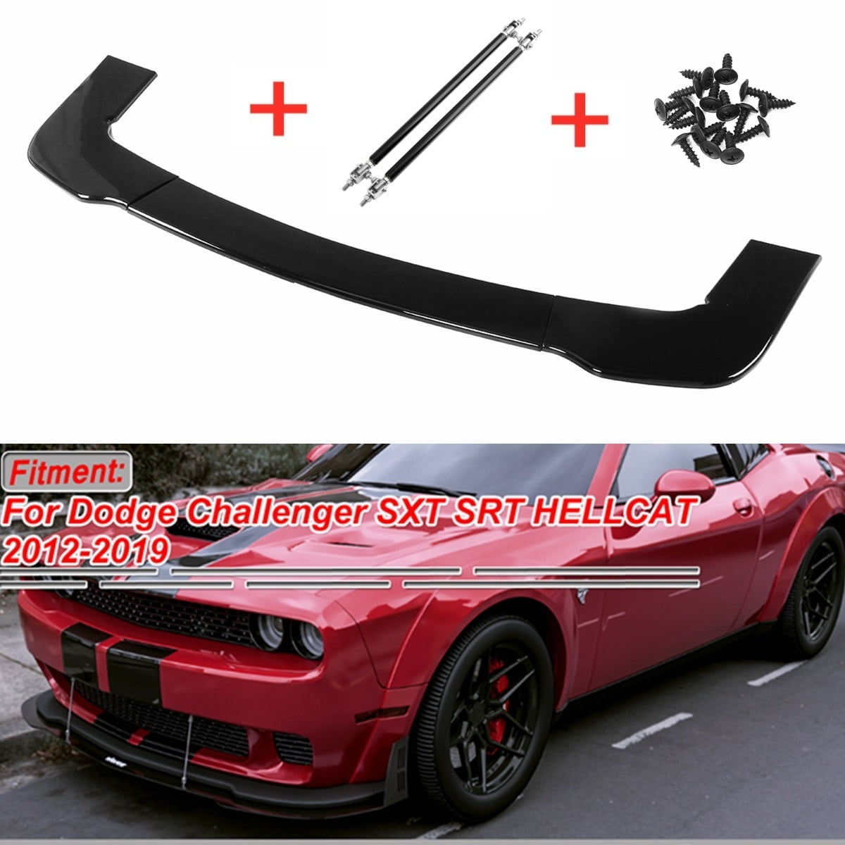 Front Bumper Lip + Strut Rods fit for 2012-2019 Dodge Challenger SRT ...