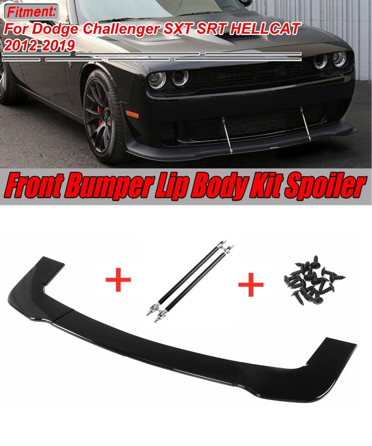 Front Bumper Lip + Strut Rods fit for 2012-2019 Dodge Challenger SRT ...