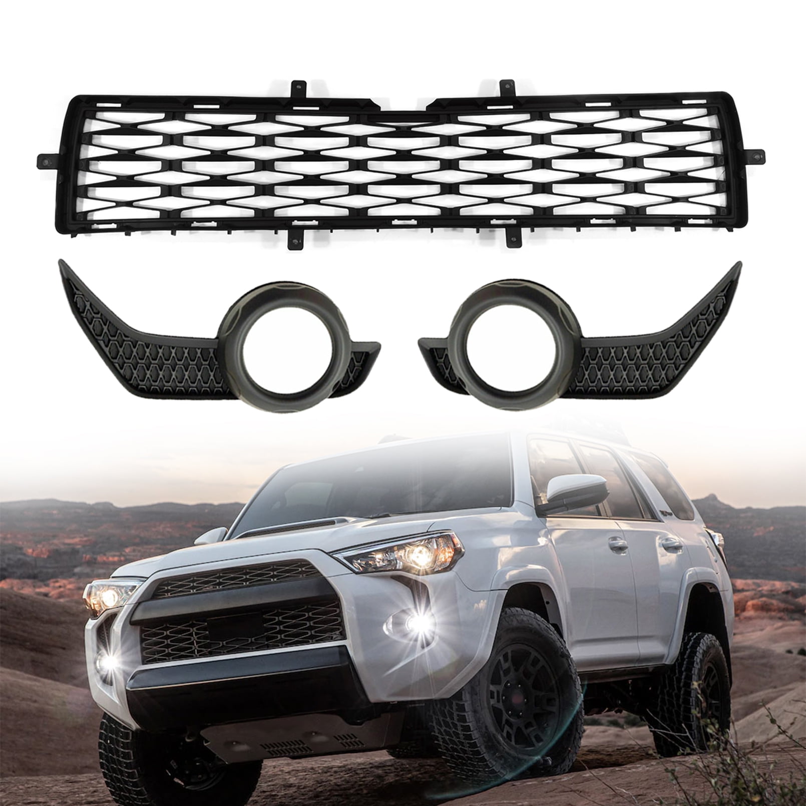 Front Bumper Lower Grille+Fog Lights Cover Set For 2014-2019 Toyota ...