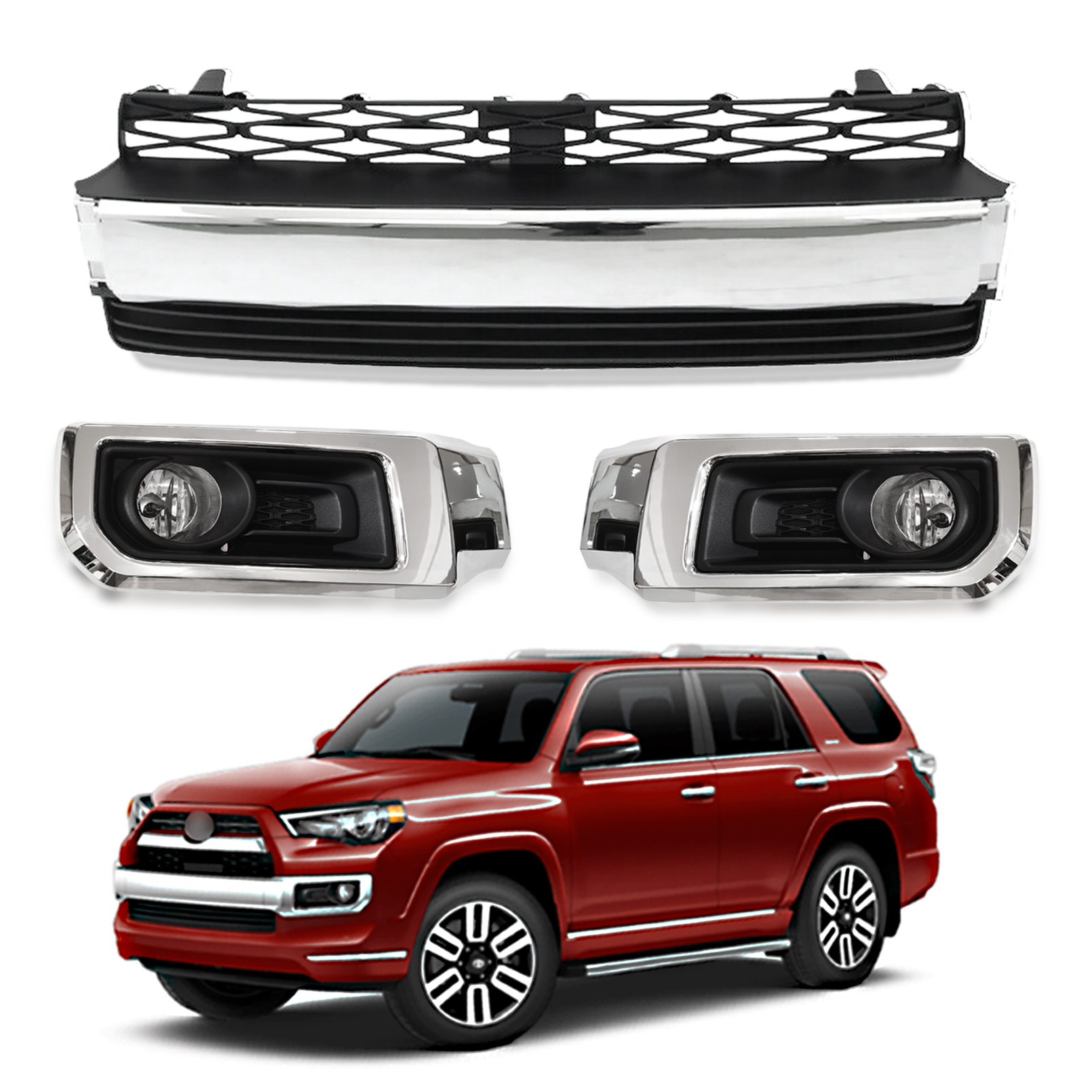 Front Bumper Lower Grille + Fog Lights Set For 2014-2020 Toyota 4Runner ...