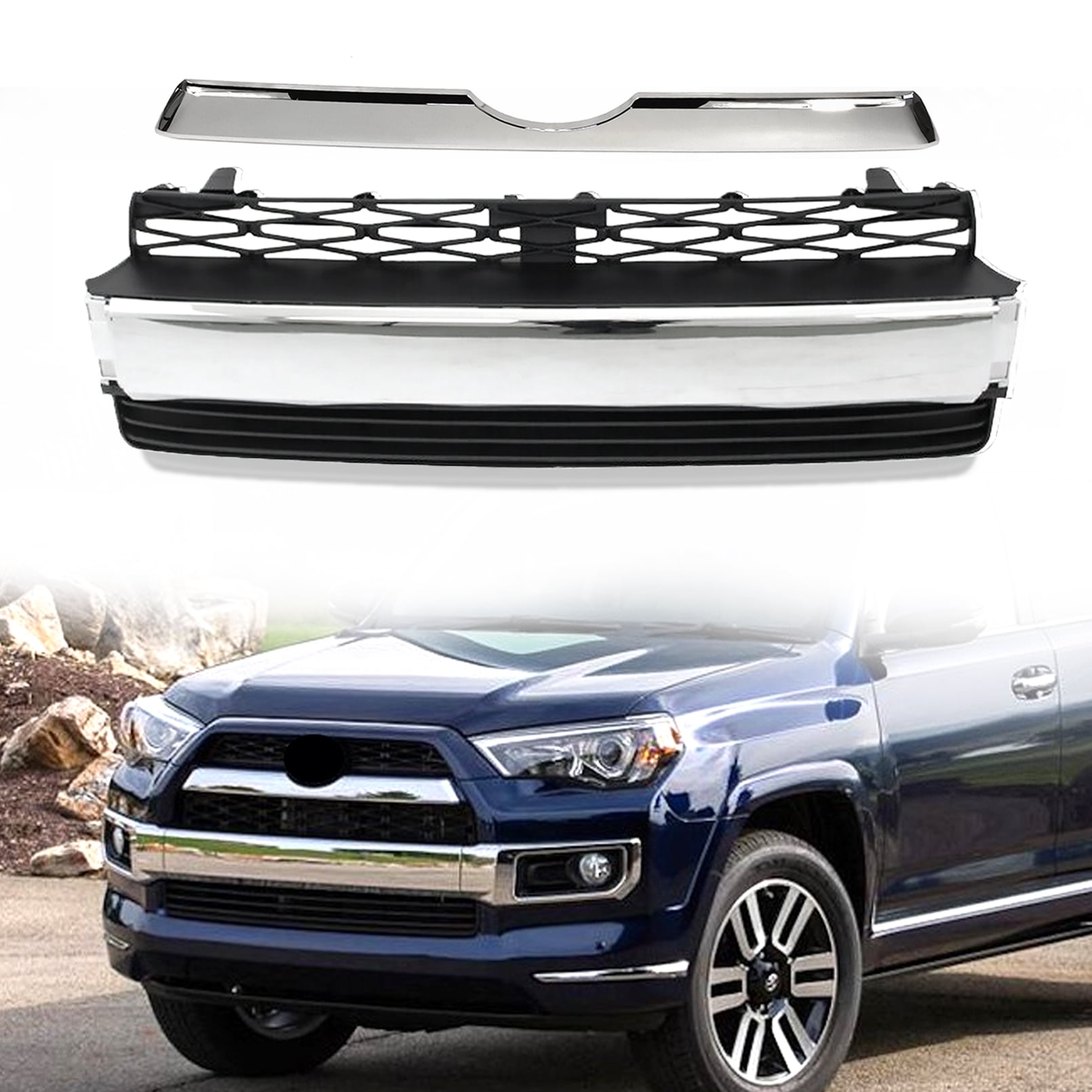 Front Bumper Lower Grille Grill +Chrome Strip Trim Chrome Automotive ...
