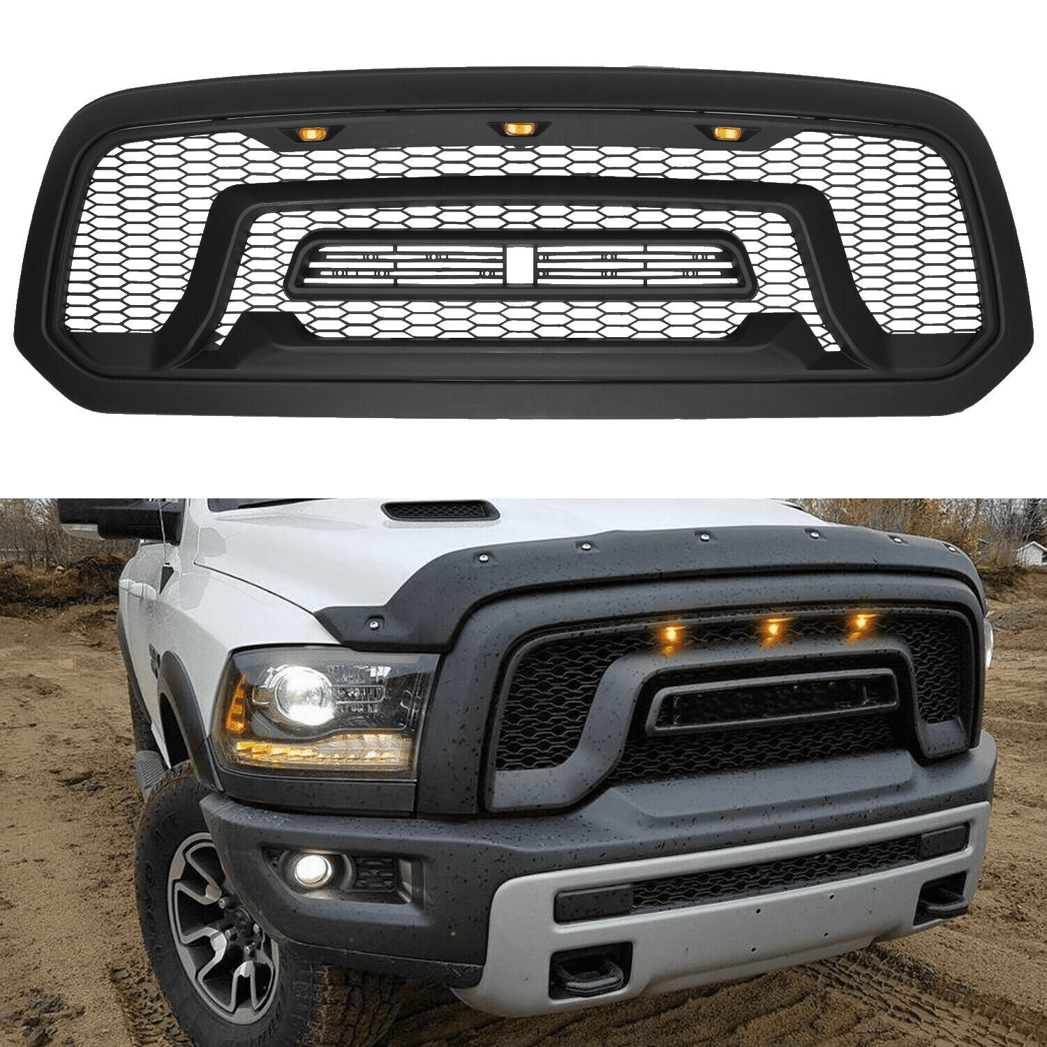 Front Bumper Mesh For 2013-2018 Dodge Ram 1500 Grille Rebel Style Black ...