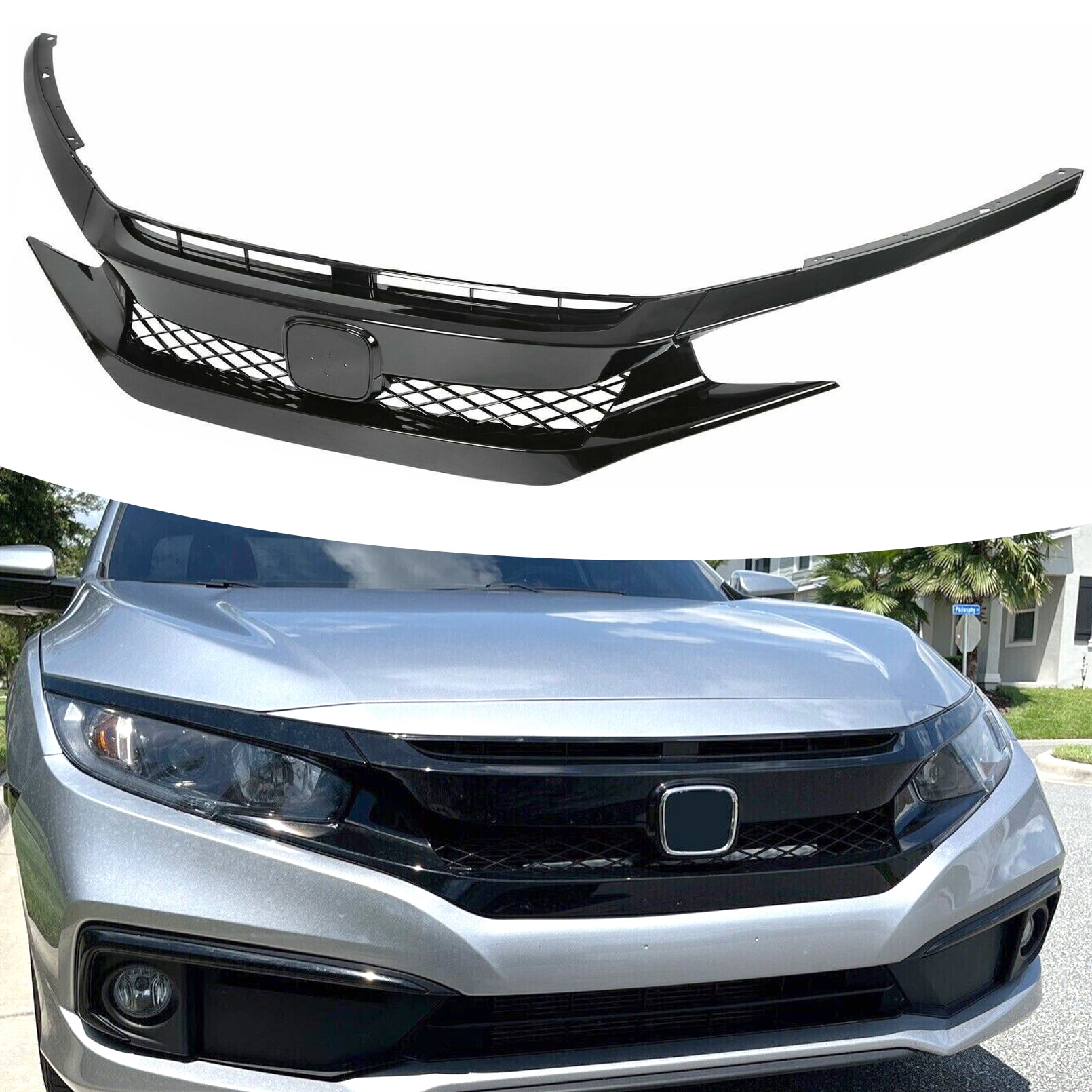 Front Bumper Mesh Grille Grill Type-R Style Glossy Black ABS for 2019 ...