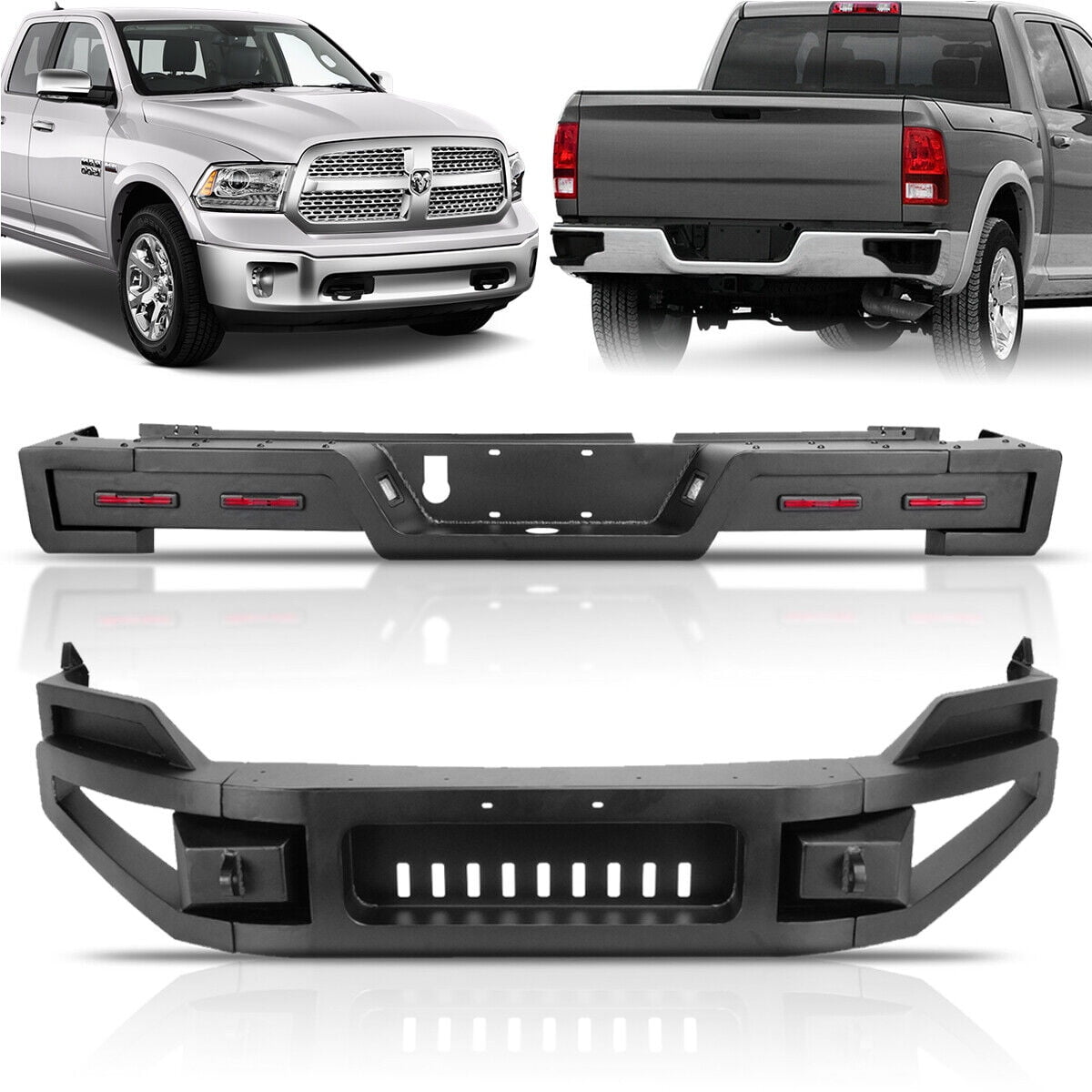 Dodge Ram 1500 Front & Rear Bumpers Set (2013-18), Powder Coated Duty ...