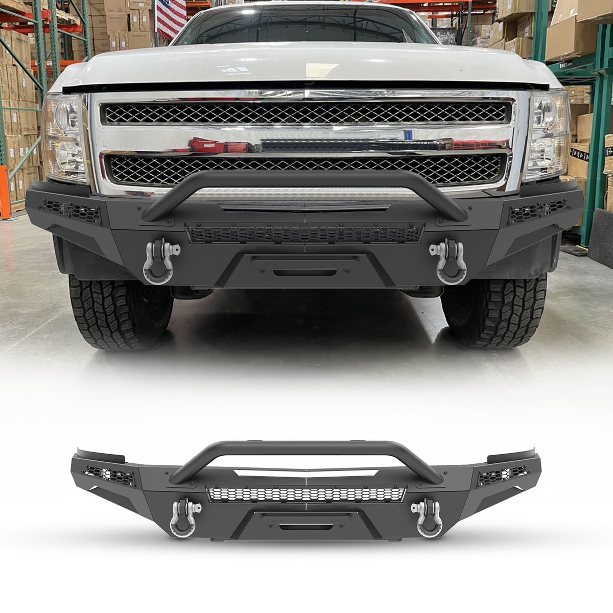 Front Bumper+Side Wings+Bull Bar+Winch Plate For 2007-2013 Chevy ...