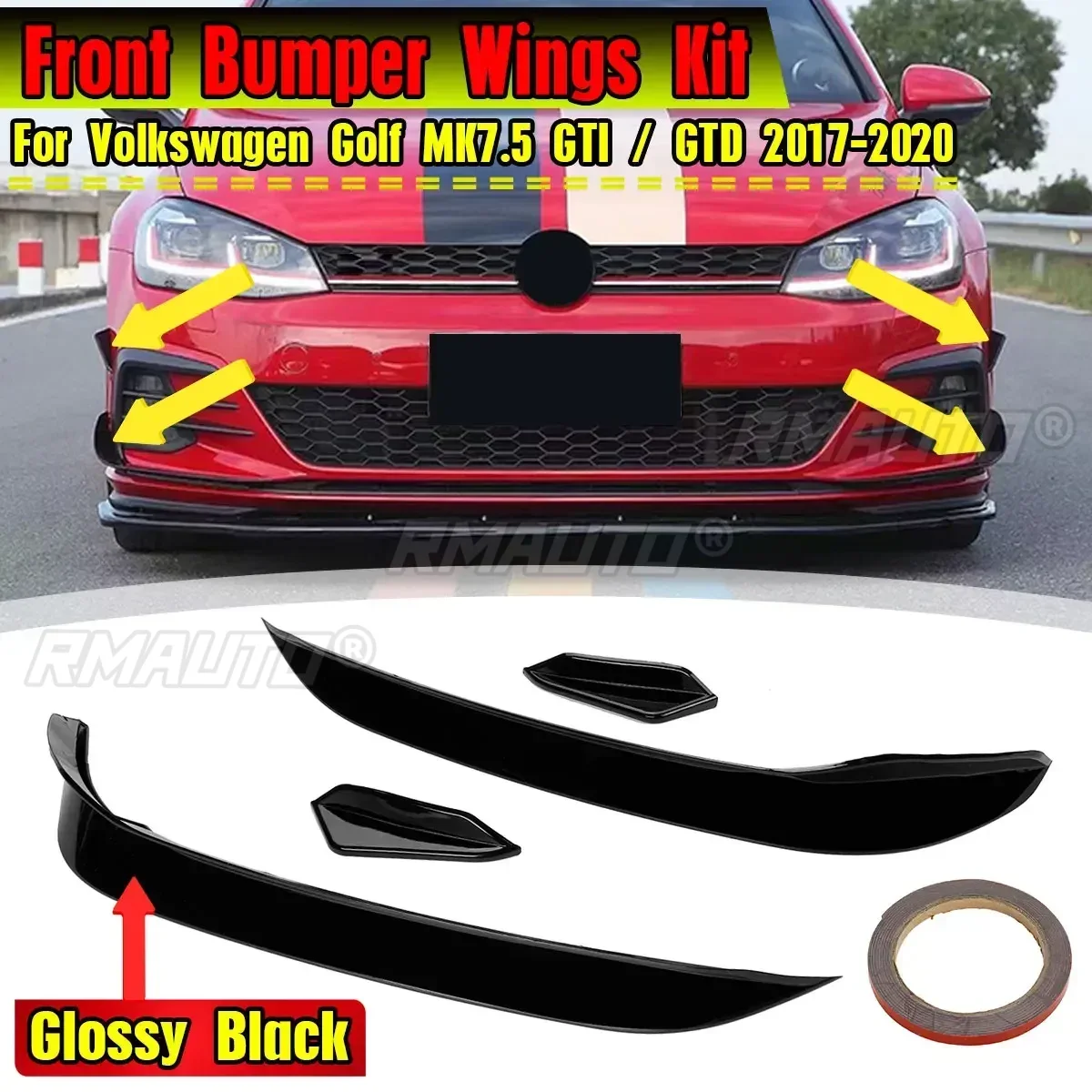 Front Bumper Splitter Kit Canard Wings Body Spoiler Canard For VW For ...