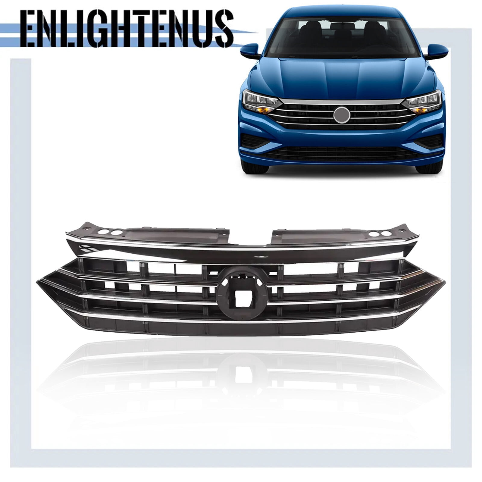 Front Bumper Upper Grille Grill W/Chrome Trim For 2019 2020 Volkswagen ...