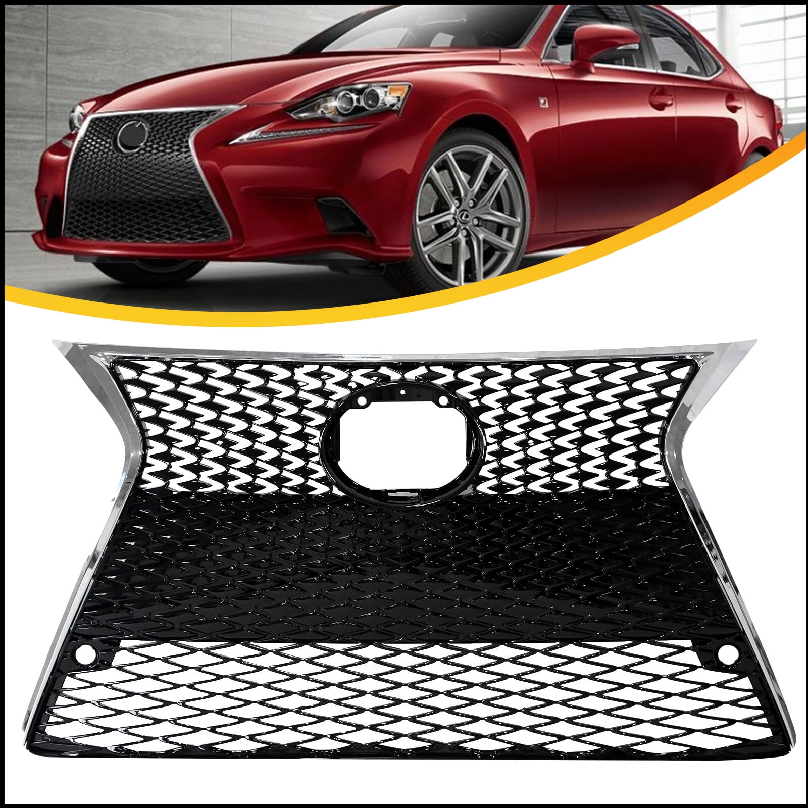 Front Bumper Upper Lower Grill Gloss Black For 2014-16 Lexus IS250 ...