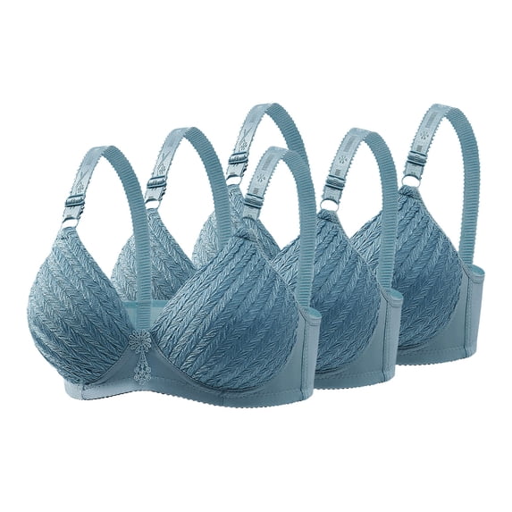 Front Button Bra 3 Pack Woman's Embroidery Bras Back Buckle Thin Push ...