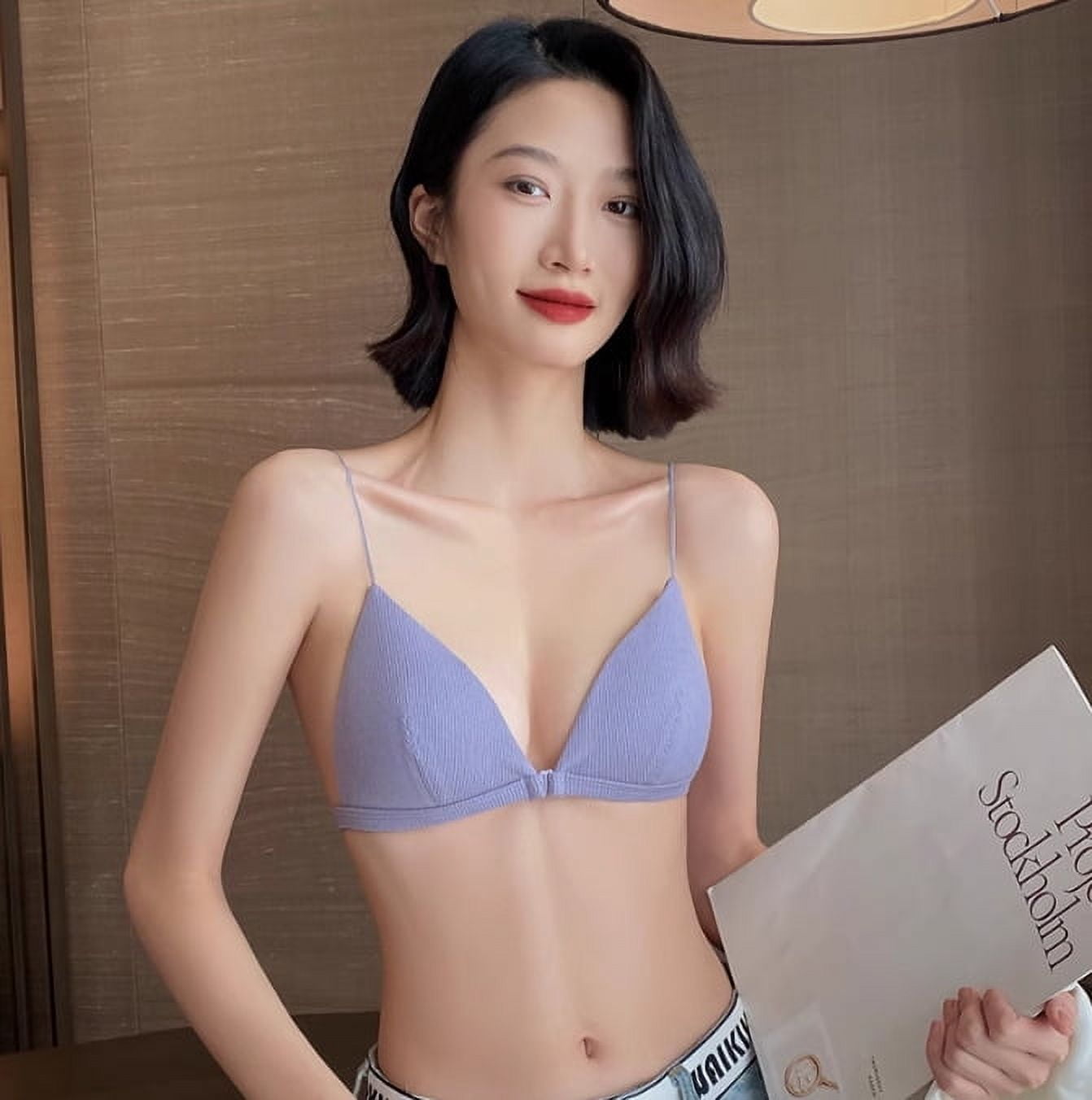 Front Button Underwear Women's Thin Sexy French Style Small Chest Triangle Cup Bra Beauty Back ...