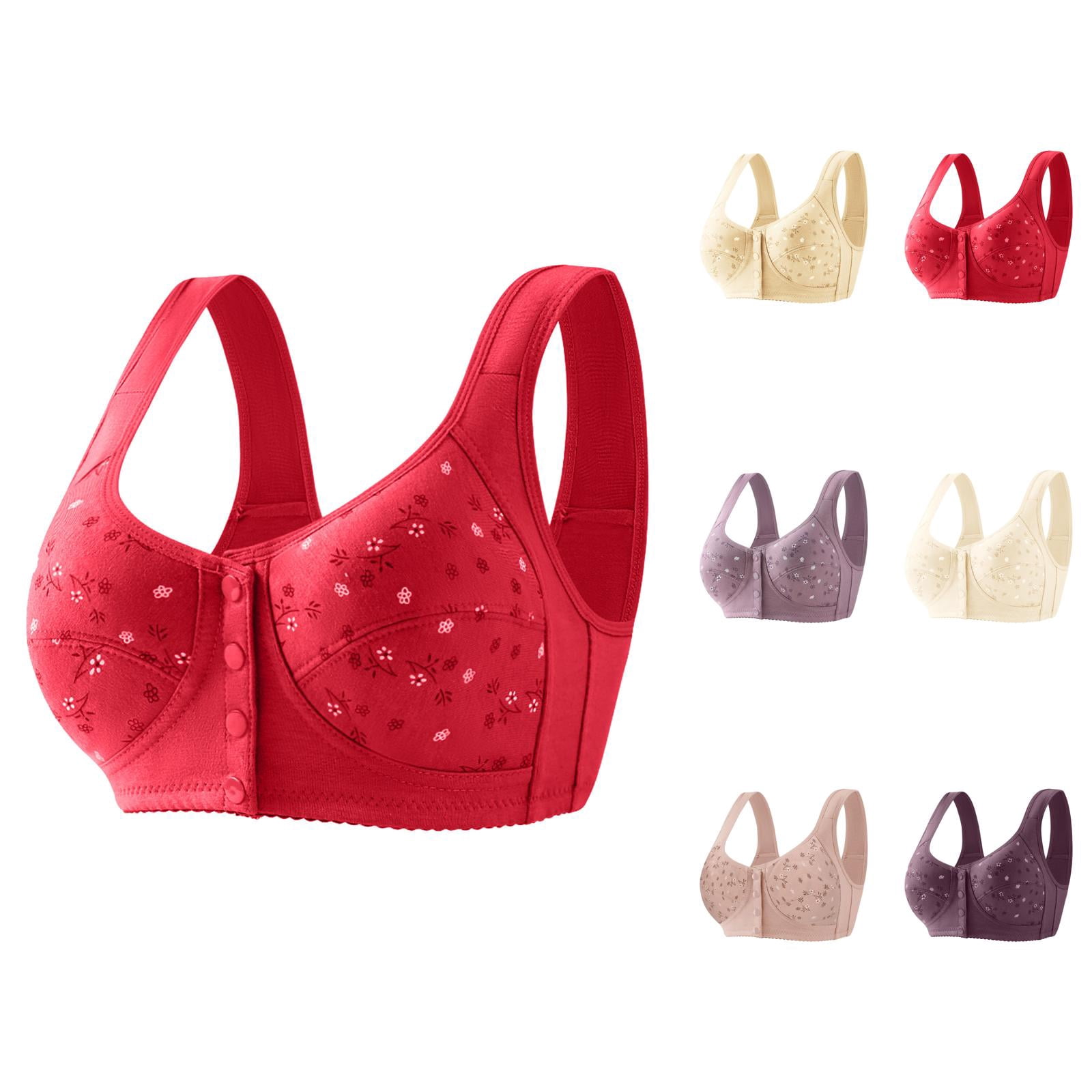 Front Closure Bras for Older Women Floral Print Wide Strap Soft ...