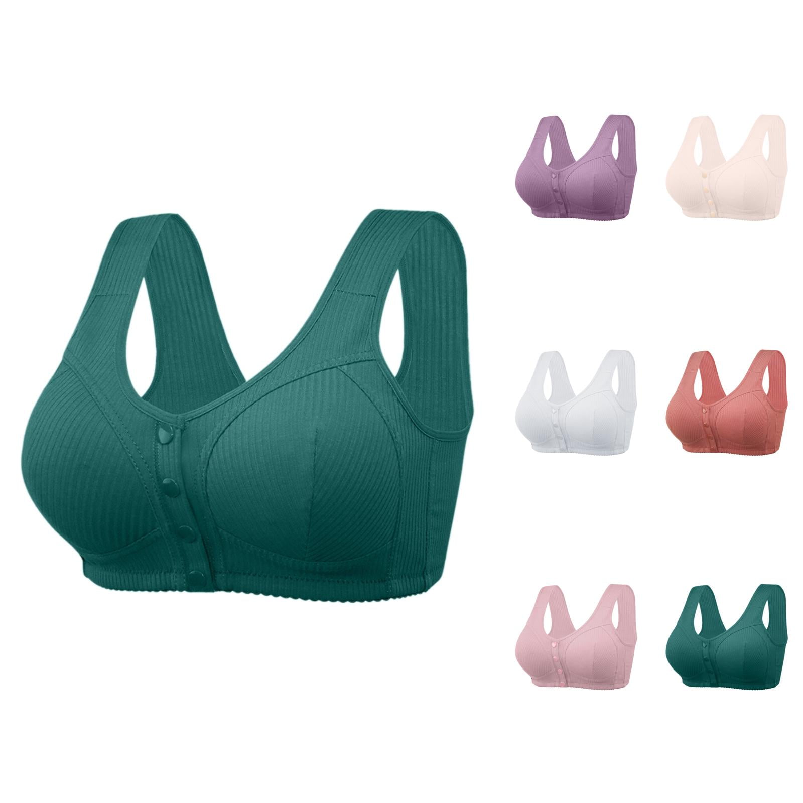 Front Closure Bras for Older Women Front Snap Ribbed Wireless Plus Size ...