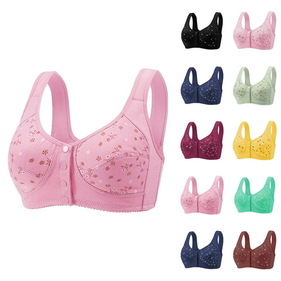 Front Closure Bras for Women Floral Print Soft Cotton Plus Size ...