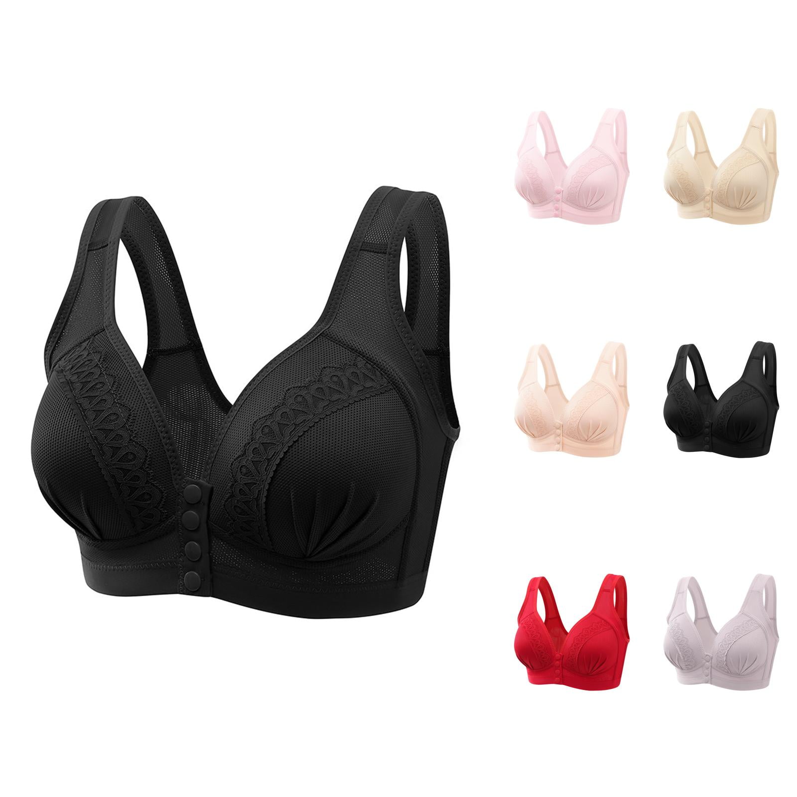 Front Closure Bras for Women Front Snap Lace Wide Strap Plus Size ...