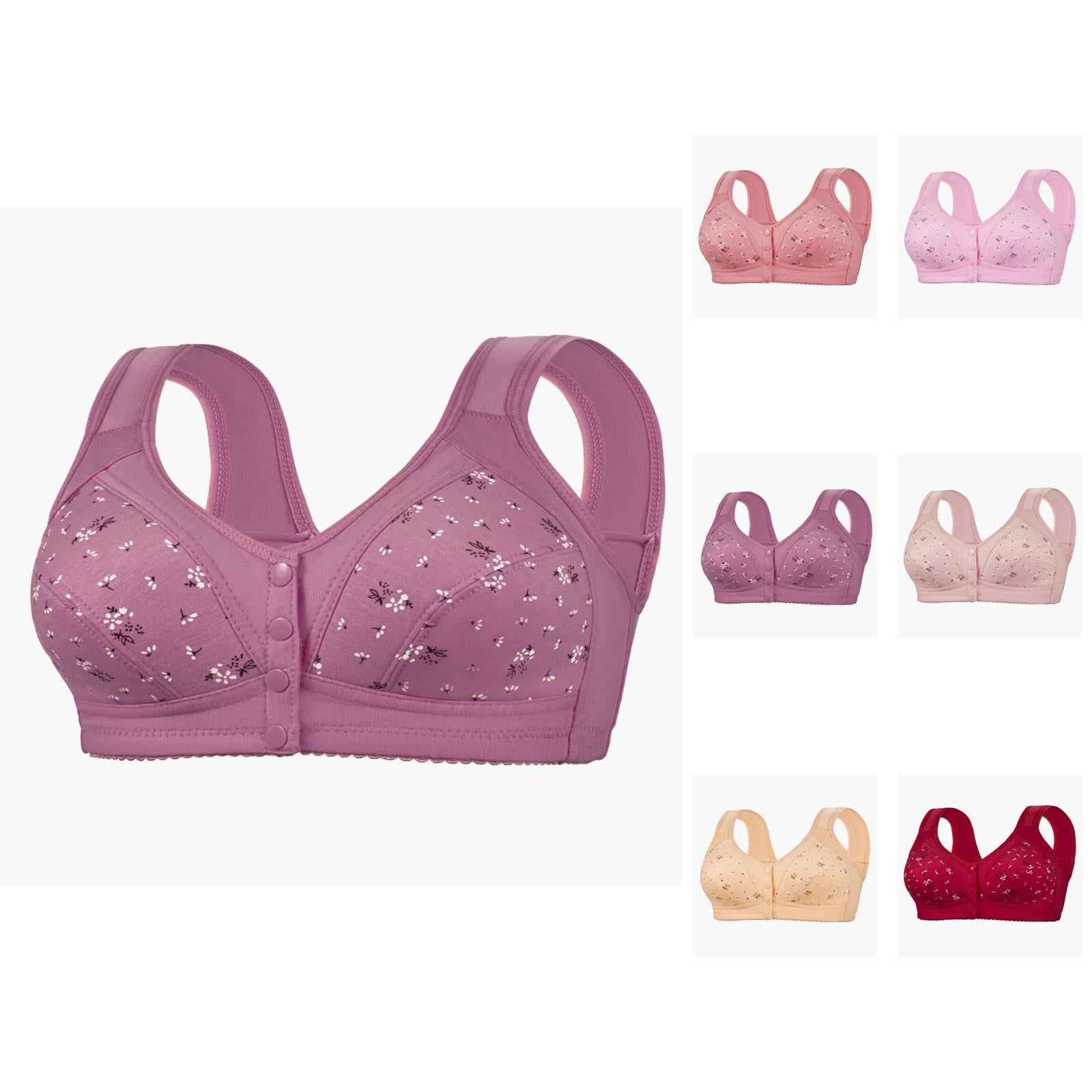 Front Closure Bras for Women Lightweight Floral Print Wide Strap ...