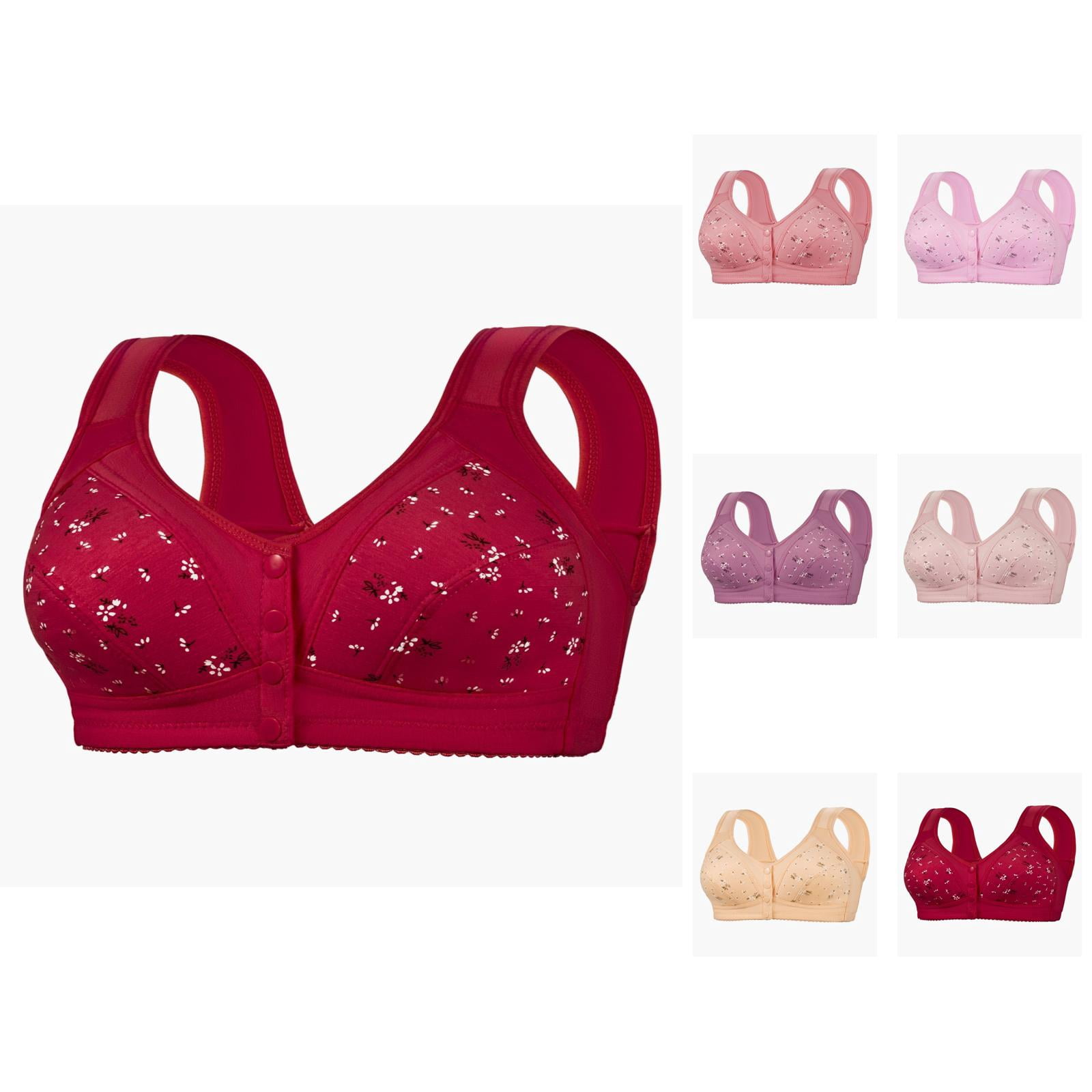 Front Closure Bras for Women Lightweight Floral Print Wide Strap ...