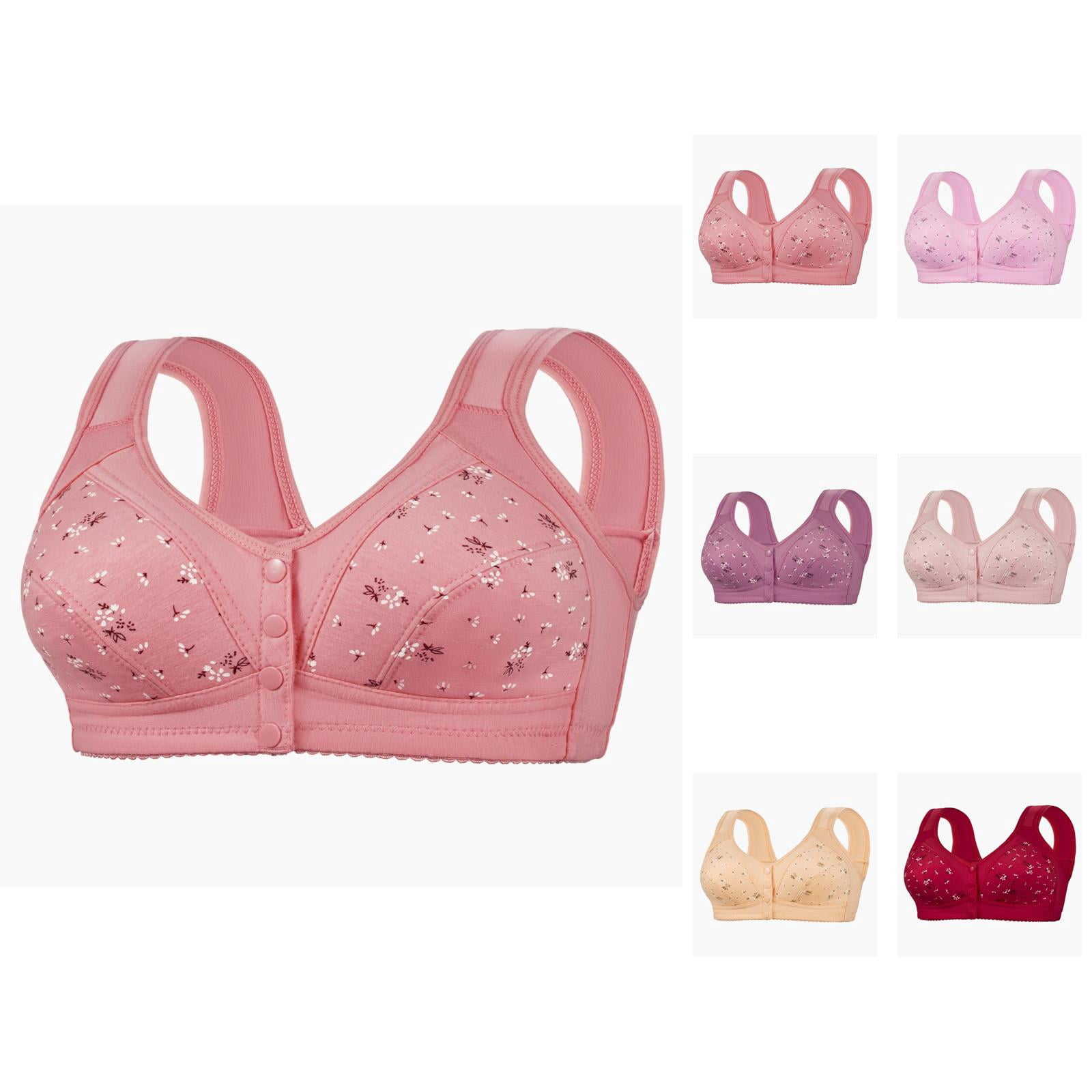 Front Closure Bras for Women Lightweight Floral Print Wide Strap ...