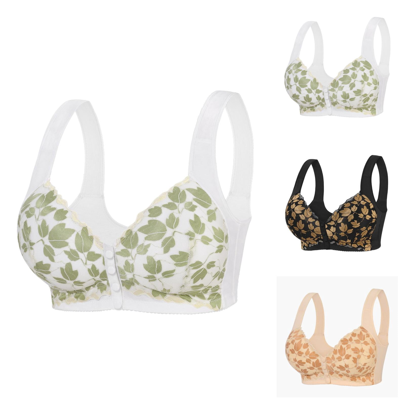 Front Closure Bras for Women Plus Size Wireless Wide Strap Lace ...