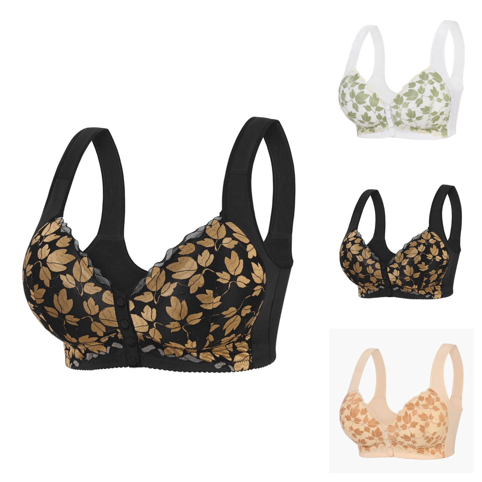 Front Closure Bras for Women Plus Size Wireless Wide Strap Lace ...