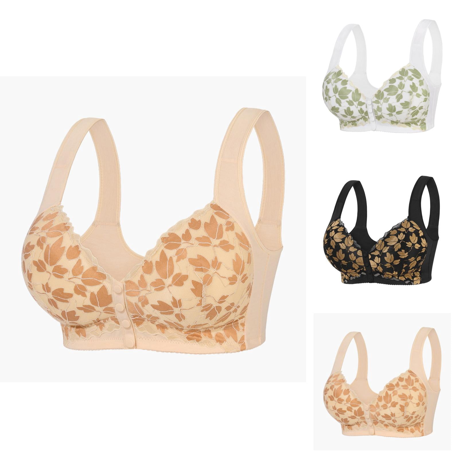 Front Closure Bras for Women Plus Size Wireless Wide Strap Lace ...