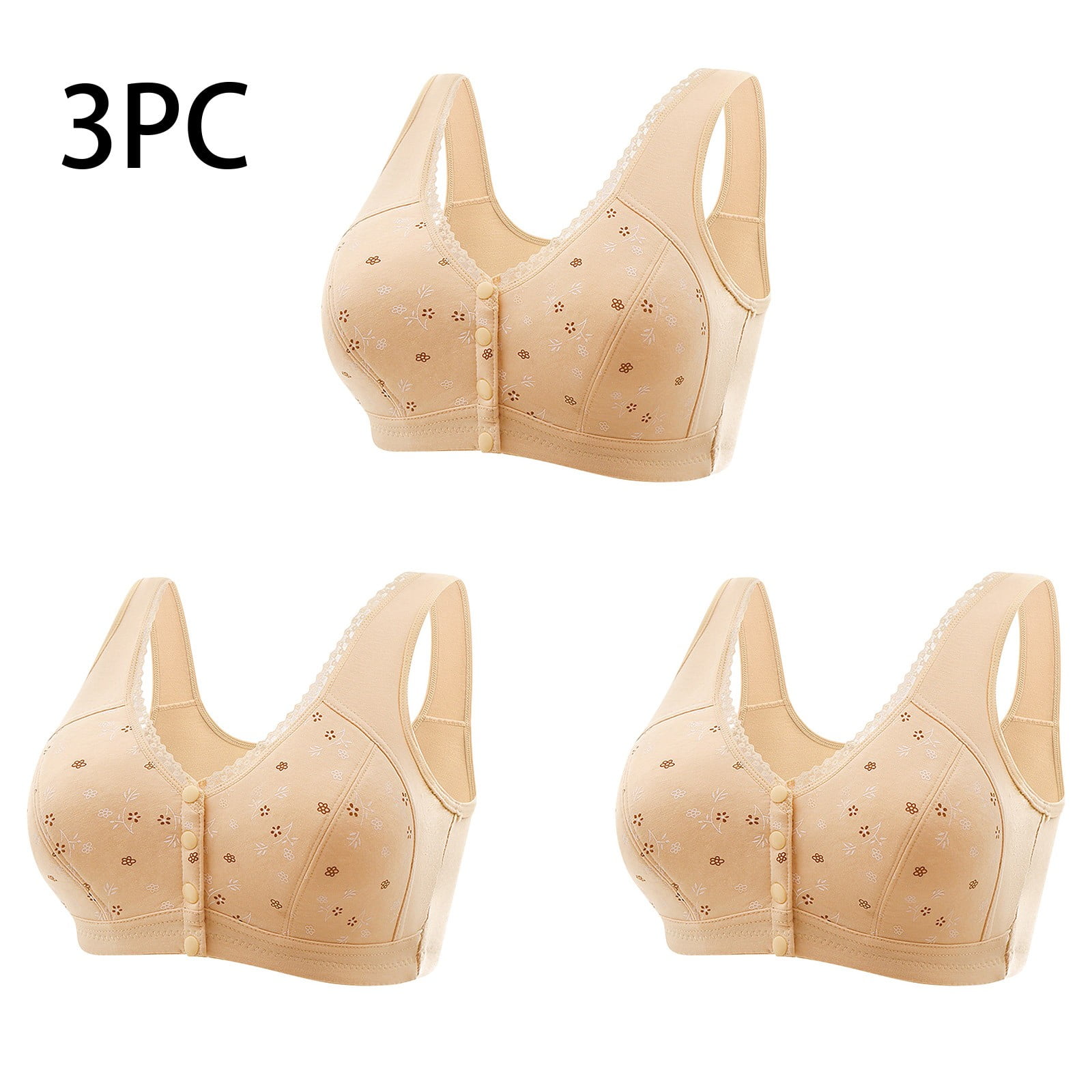 Front Closure Button Bra Cotton Bras for Older Women 3 Pack No ...
