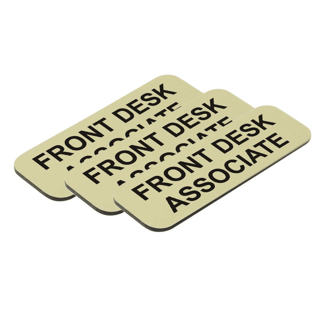 Front Desk Associate 1 x 3" Name Tag/Badge, Brushed Gold, (3 Pack ...