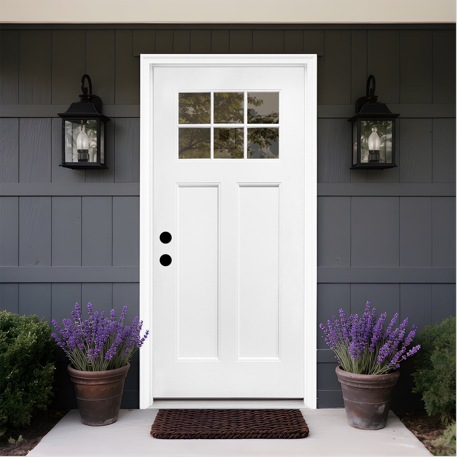 Front Door,36"x80" Fiberglass Entry Door with Clear Glass 6-Lite 2 ...