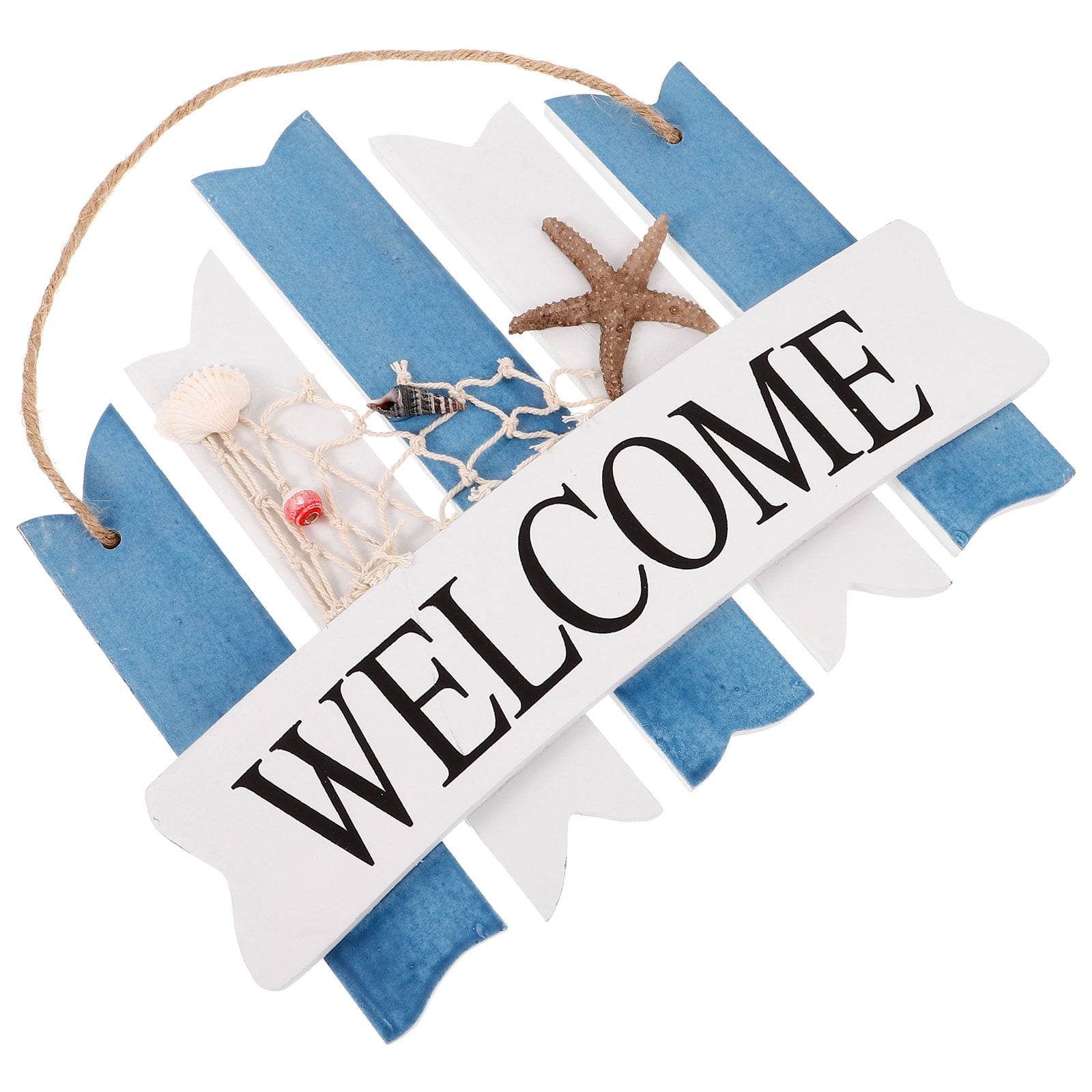 Mediterranean Style Welcome Sign Board Wooden White Decor for Beach ...