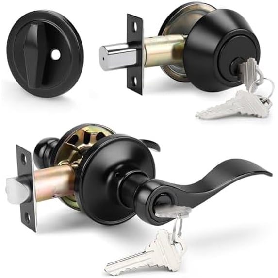 Front Door Entry Lever Lockset, Single Cylinder Deadbolt Combination ...