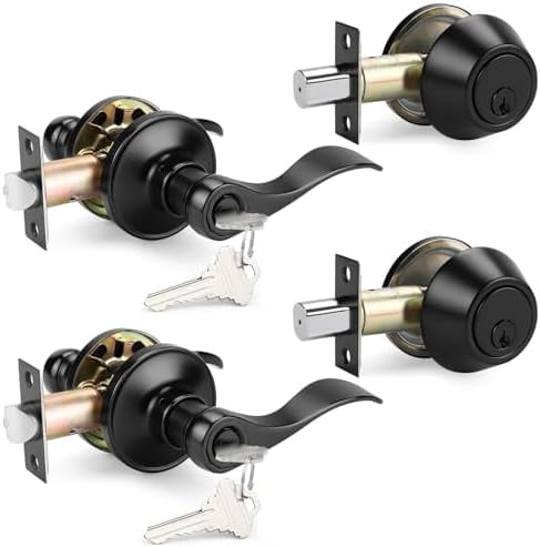 Front Door Entry Lever Lockset, Single Cylinder Deadbolt Combination ...