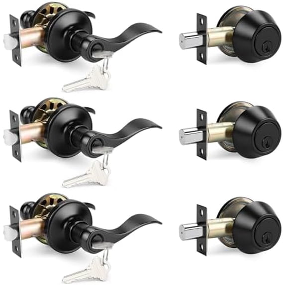 Front Door Entry Lever Lockset, Single Cylinder Deadbolt Combination ...