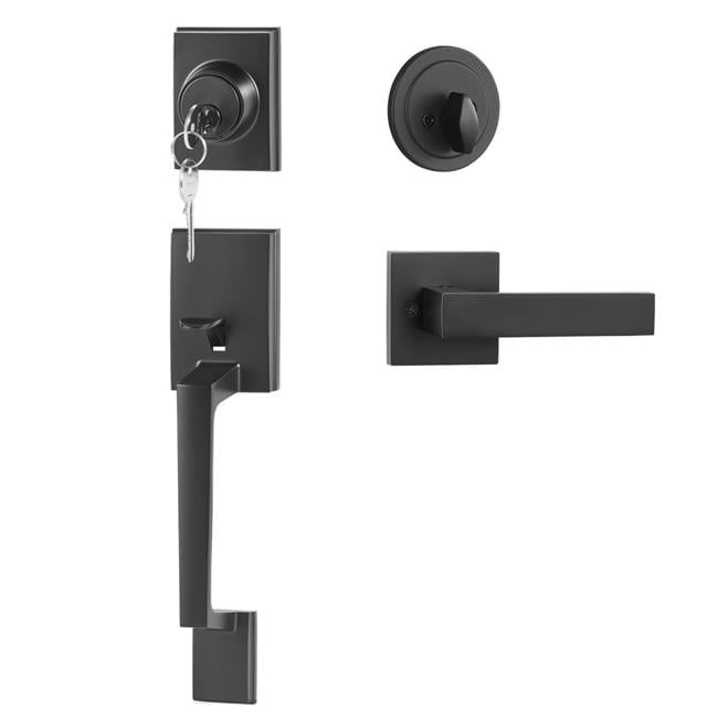 Front Door Handle & Deadbolt Set, Matte Black Square Handle Set with ...